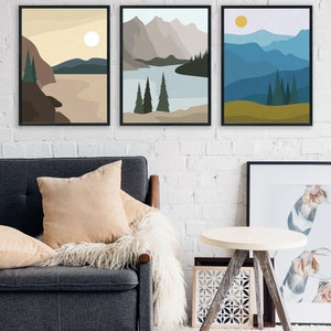 Set of 3 Mountain Forest, Nature Prints, Nature Painting, Landscape ...