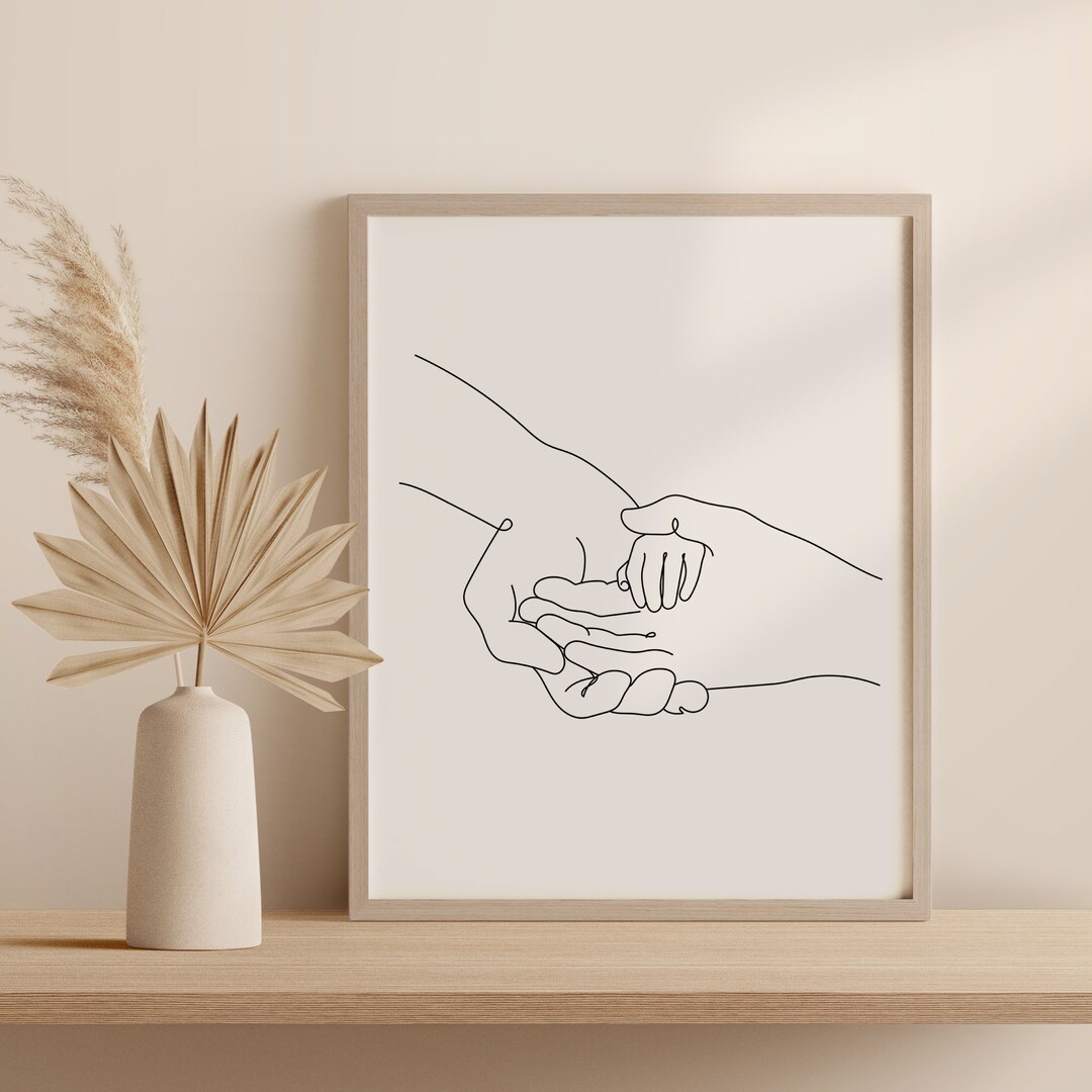 Family Print, Family of Three Hands, Family Wall Art, Line Art ...