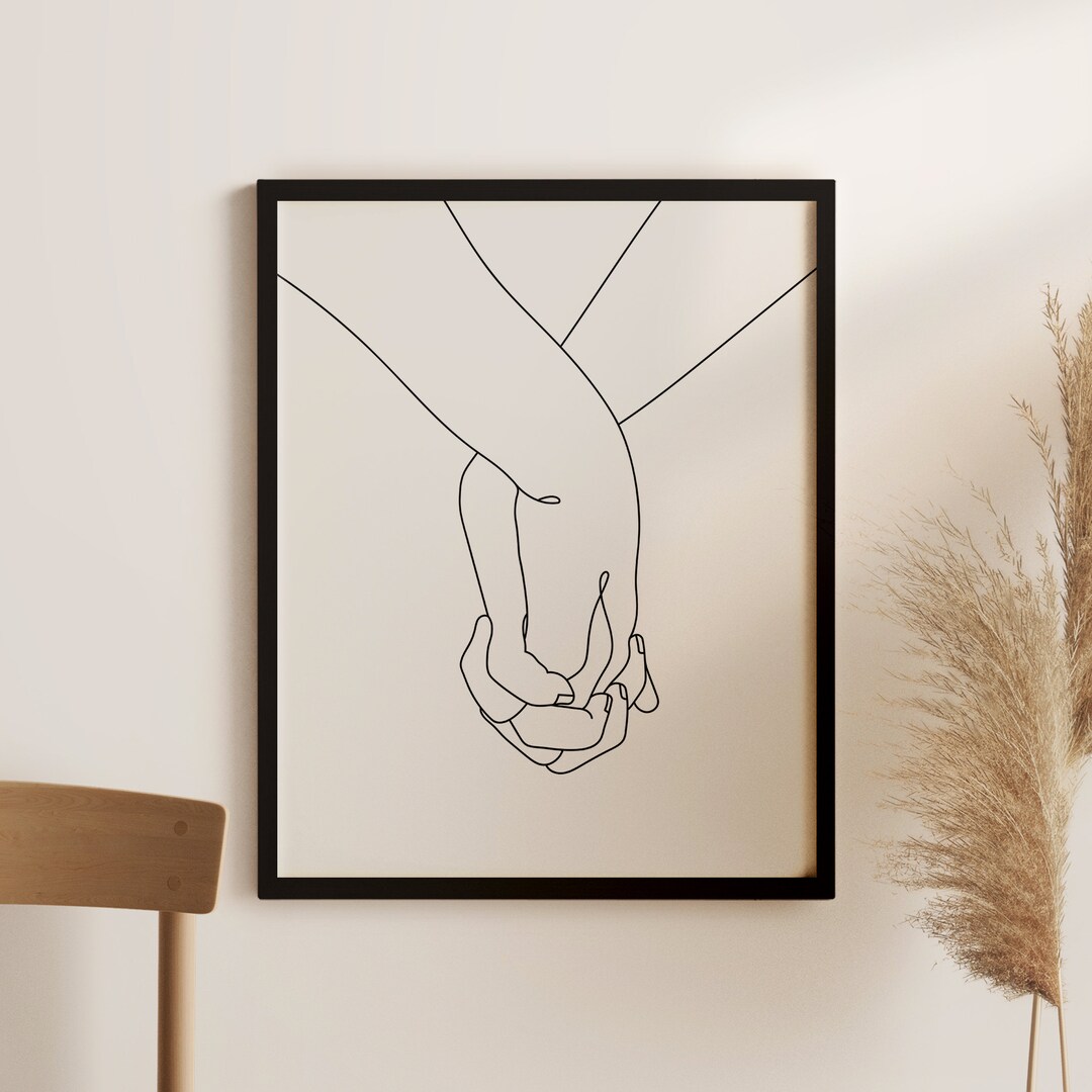 Holding Hands Line Art, Line Drawing Print, Holding Hands, Line Art ...
