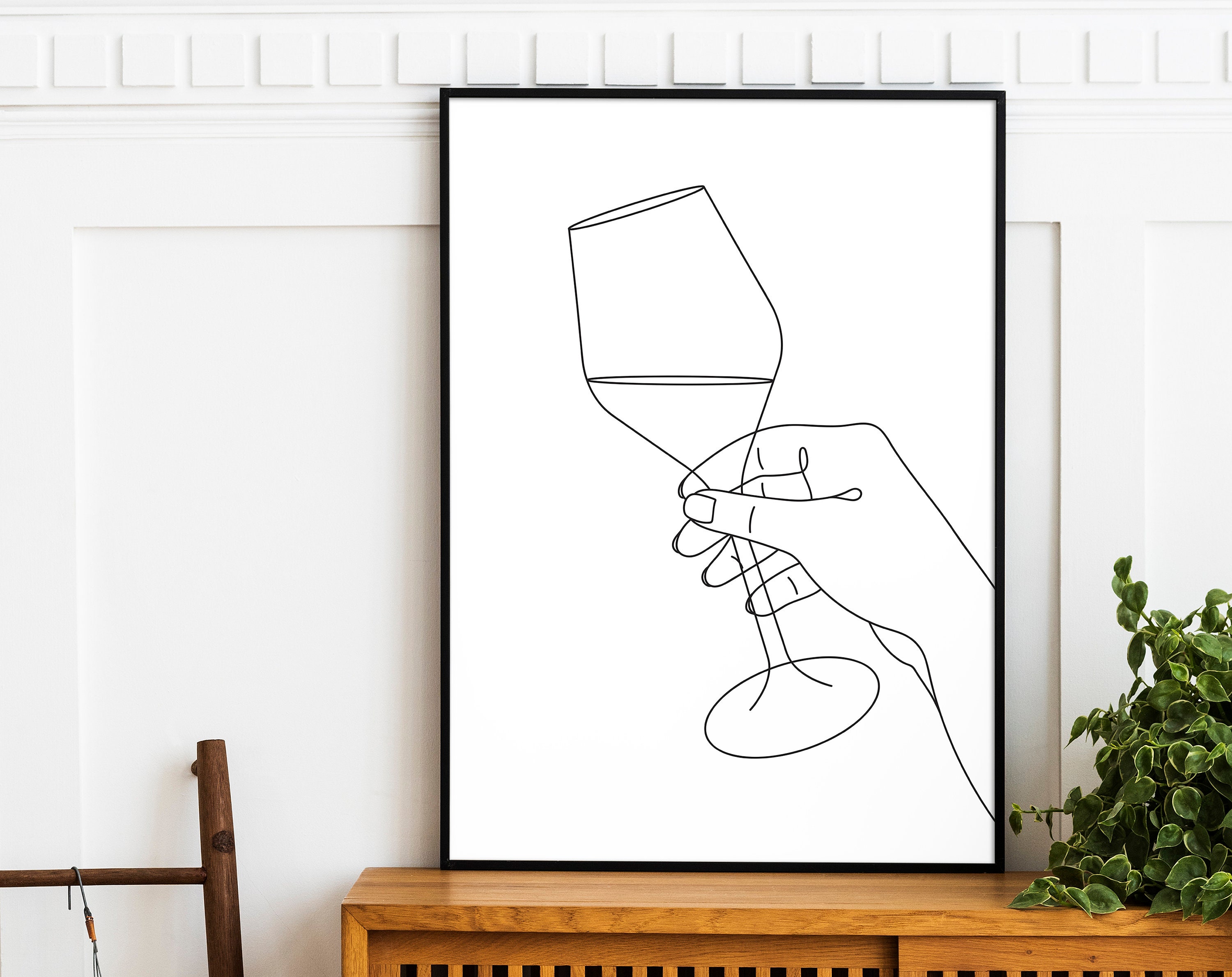 Wine Line Art Print, Wine Print, Wine Lover Wall Art, Hand and Wine ...
