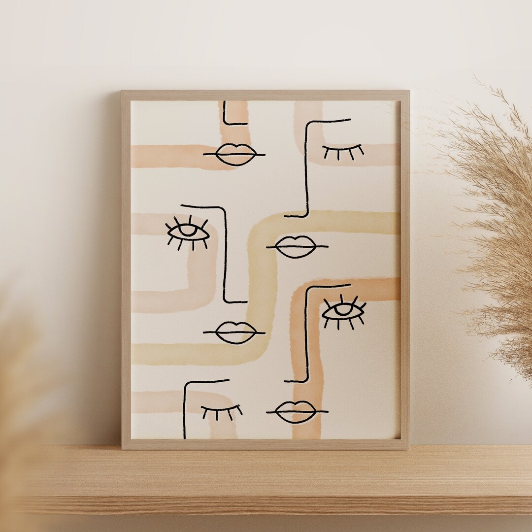 Abstract Face Art Print, Woman Face Line Drawing, Neutral Wall Print ...