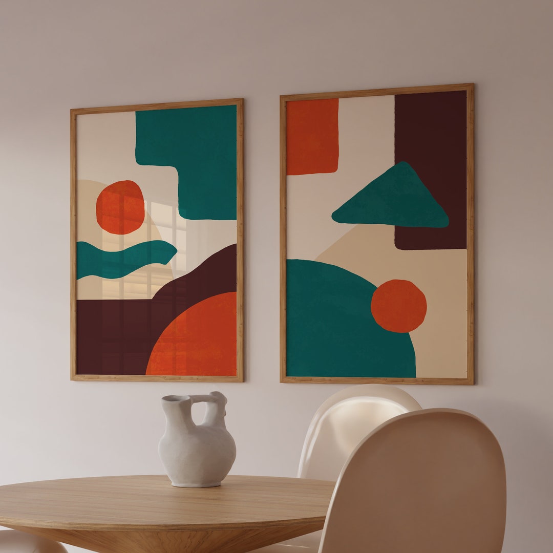 Geometric Colorful Art, Set of 2 Prints, Abstract Shapes Printable Art ...