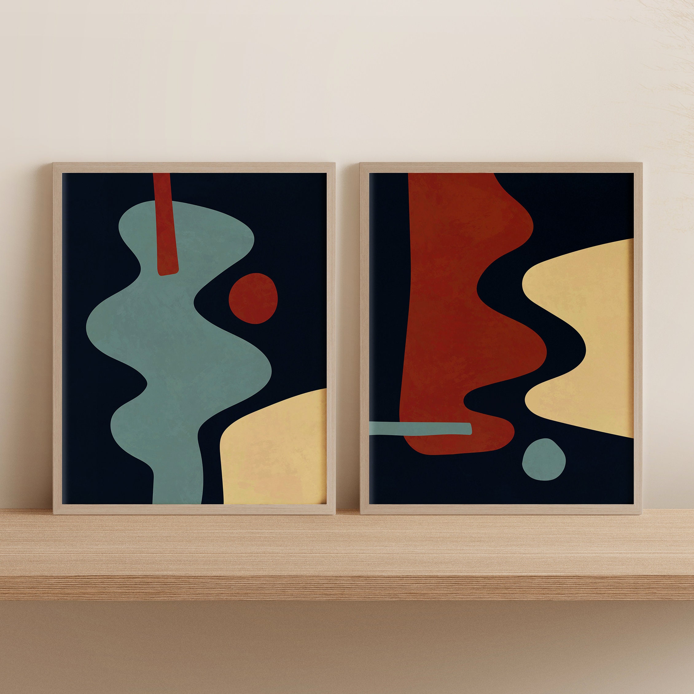 Abstract Art Print Modern Shapes Art Set of Two Prints - Etsy