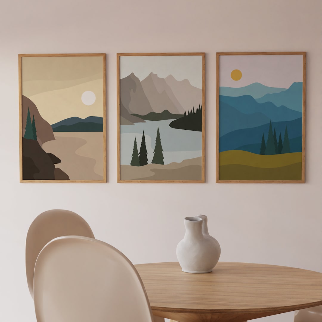 Set of 3 Mountain Forest, Nature Prints, Nature Painting, Landscape ...