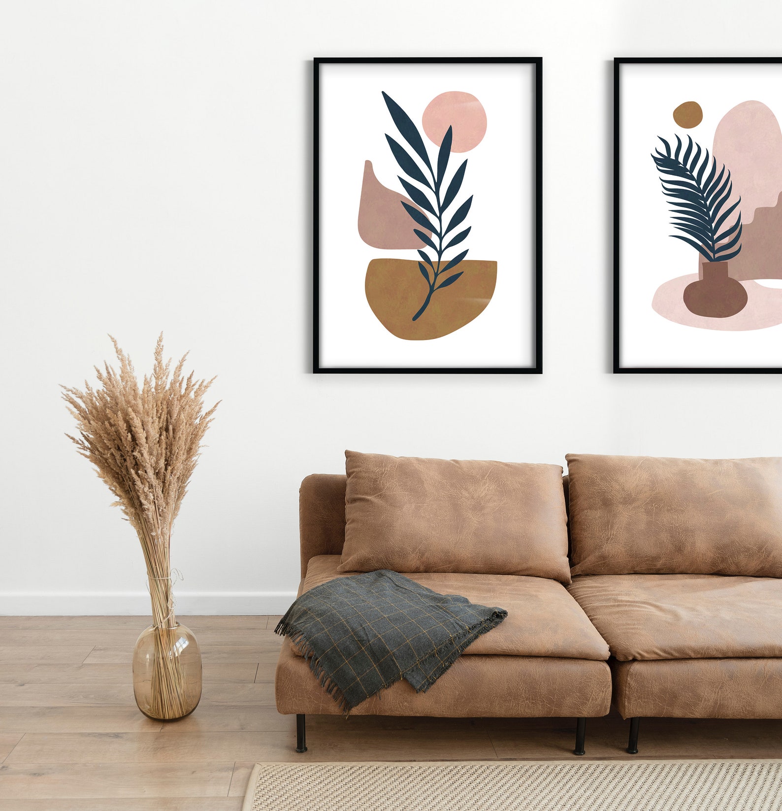 Set of 2 Boho Prints Botanical Print Set Minimalist Wall | Etsy