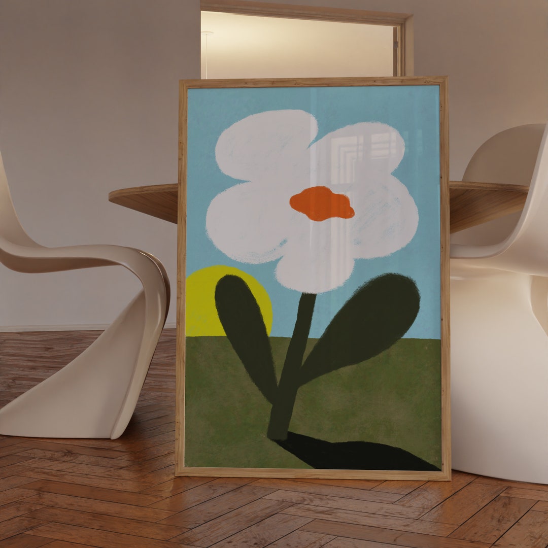 Colorful Wall Art, Groovy Flower Art Print, Cute Floral Poster, Sky ...
