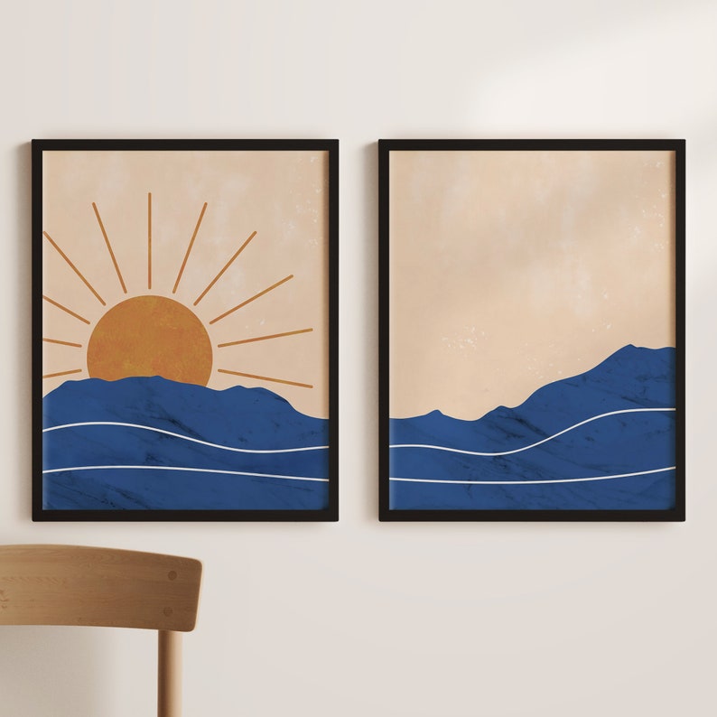 Set of 2 Sun Print Landscape Wall Art Landscape Set of Two - Etsy