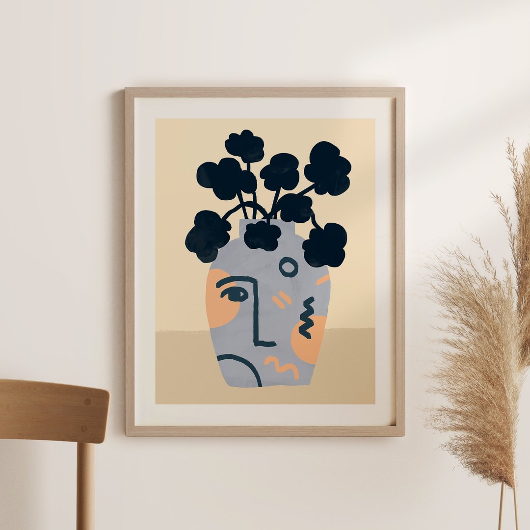 Abstract Face Vase Floral Art Print, Botanical Poster (digital Print ...