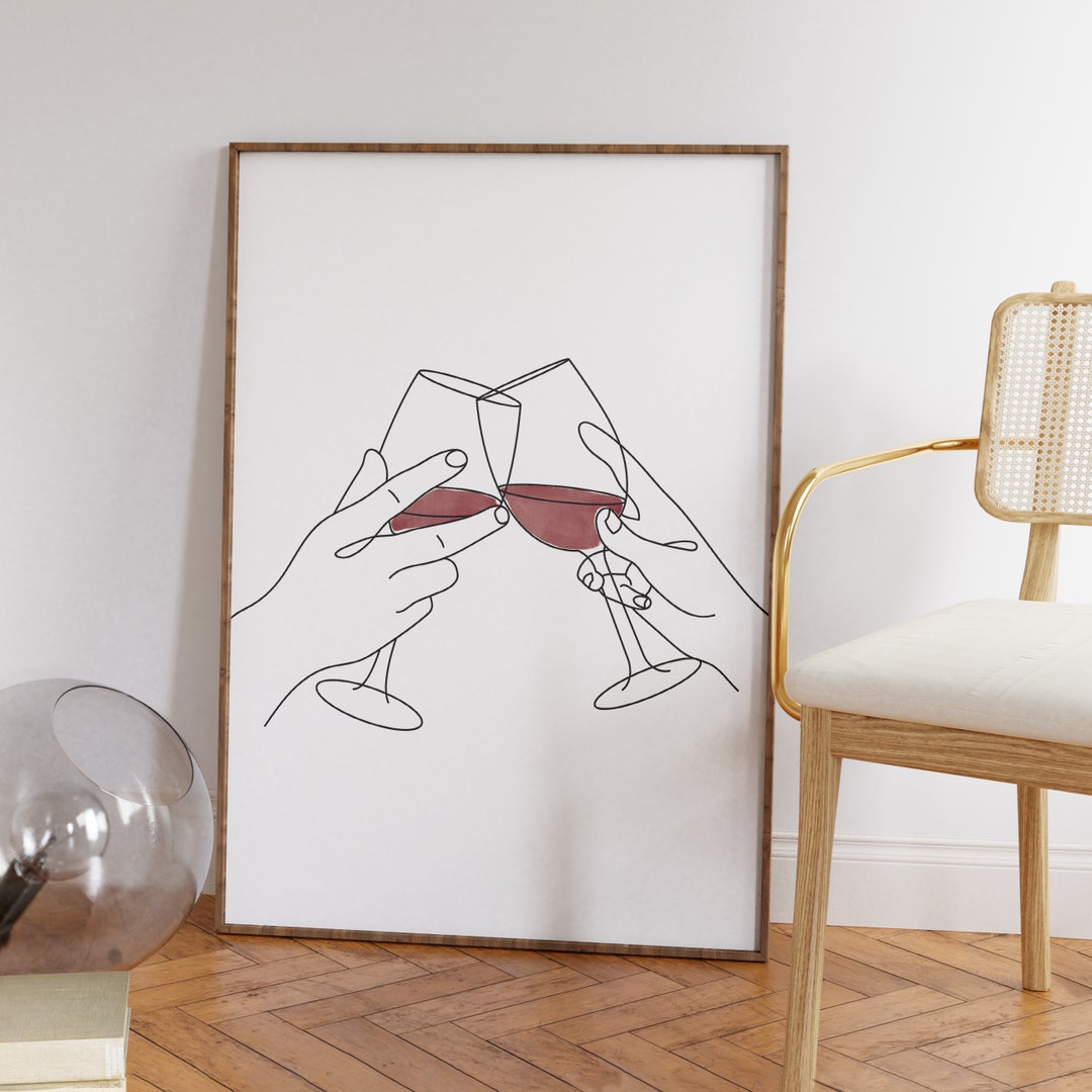 Wine Line Art Print, Red Wine Print, Wine Lover Wall Art, Red Wine ...