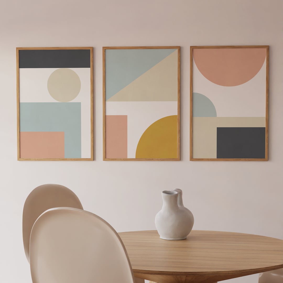 Geometric Art Print Set of 3, Geometric Wall Art, Geometric Shapes ...