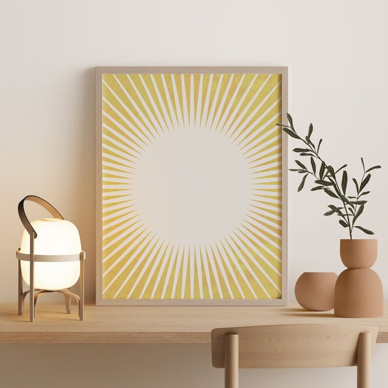 Sun Wall Art, Sunburst Print, Abstract Sun Poster, Yellow Sun Print ...