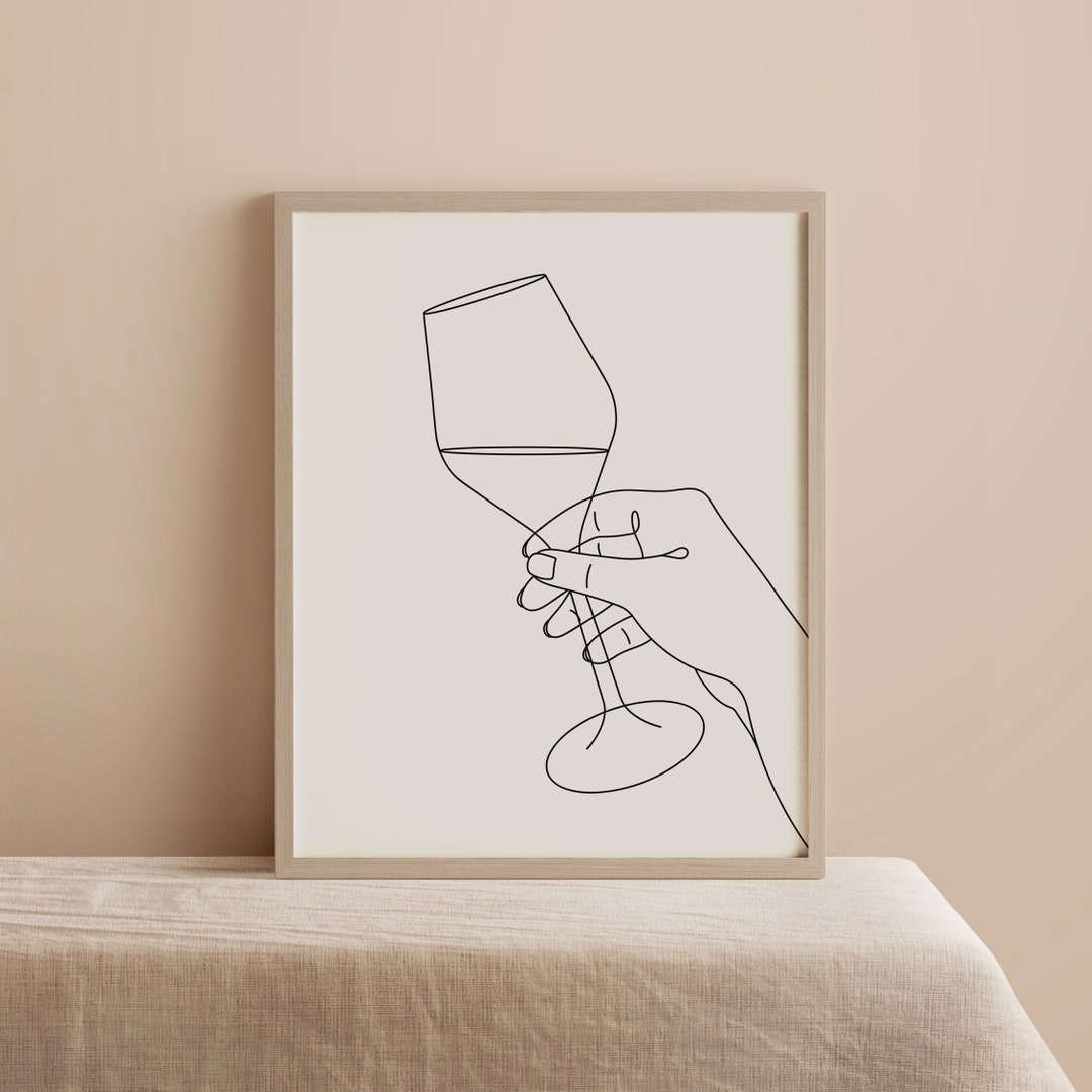 Wine Line Art Print, Wine Print, Wine Lover Wall Art, Hand and Wine ...