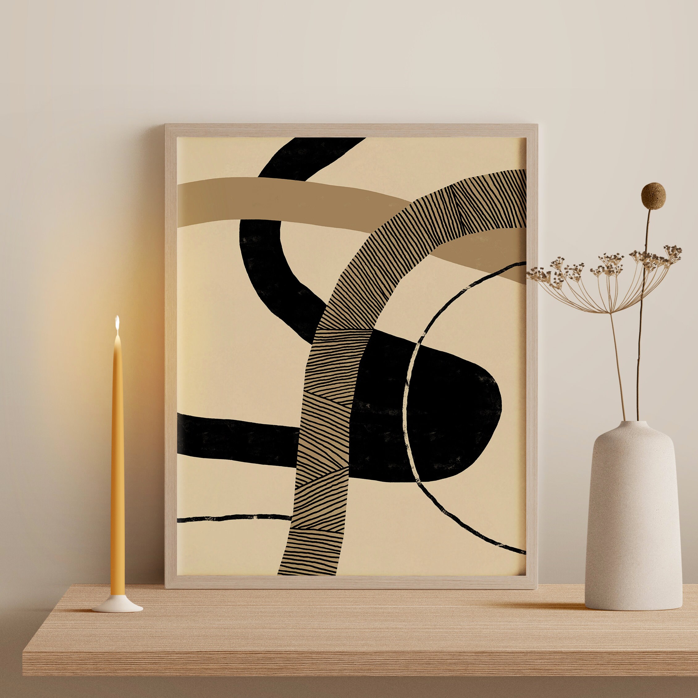 Abstract Art Print, Printable Line Art, Abstract Shapes Wall Decor ...