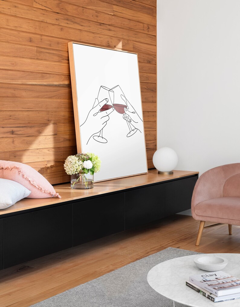 Wine Line Art Print, Red Wine Print, Wine Lover Wall Art, Red Wine ...