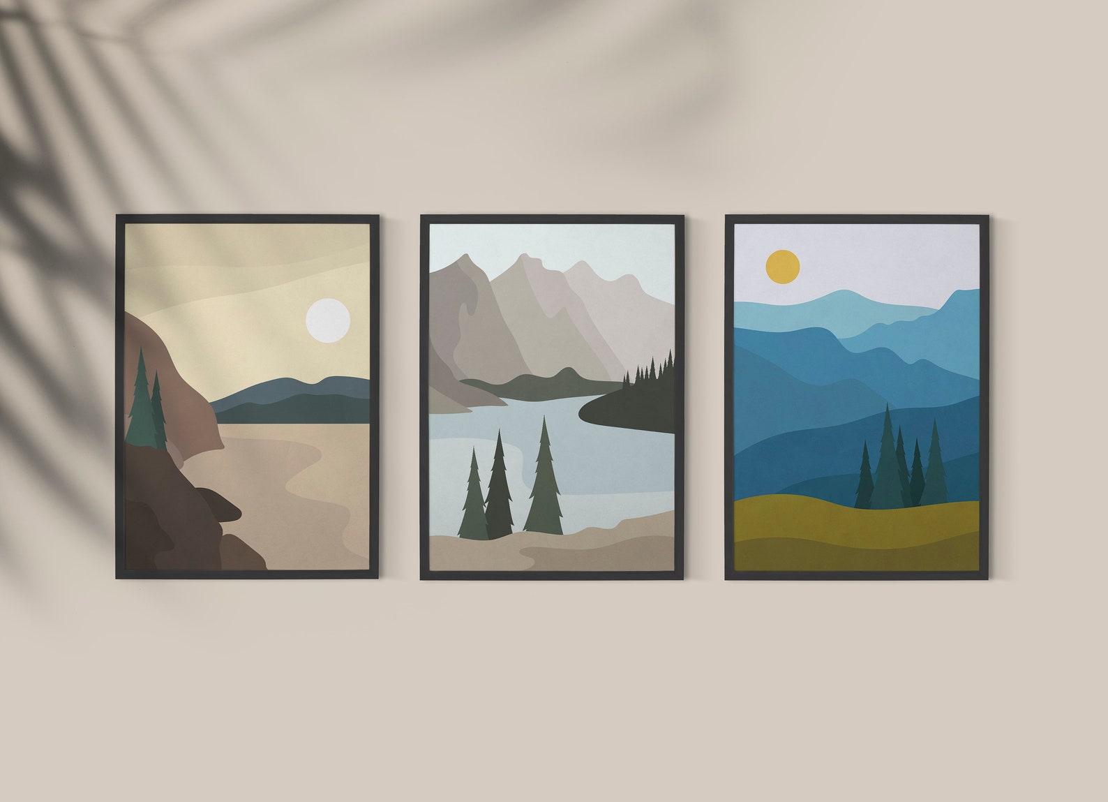 Set of 3 Mountain Forest, Nature Prints, Nature Painting, Landscape ...