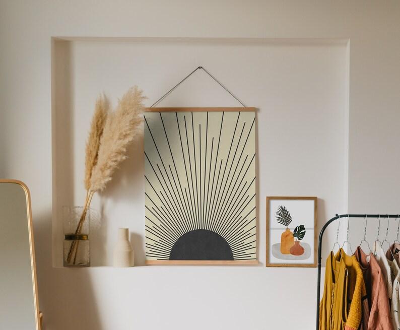 Modern Sun Print, Black White Sun, Mid Century Art, Minimalist Abstract ...