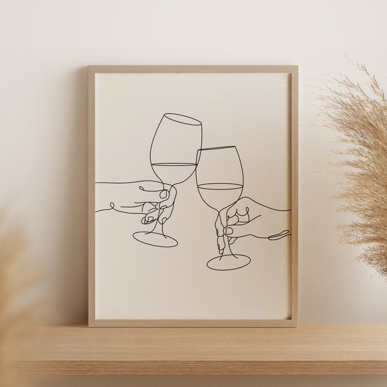 Wine Poster, Kitchen Art, Line Drawing, Wine Lover Print, Wine Line ...
