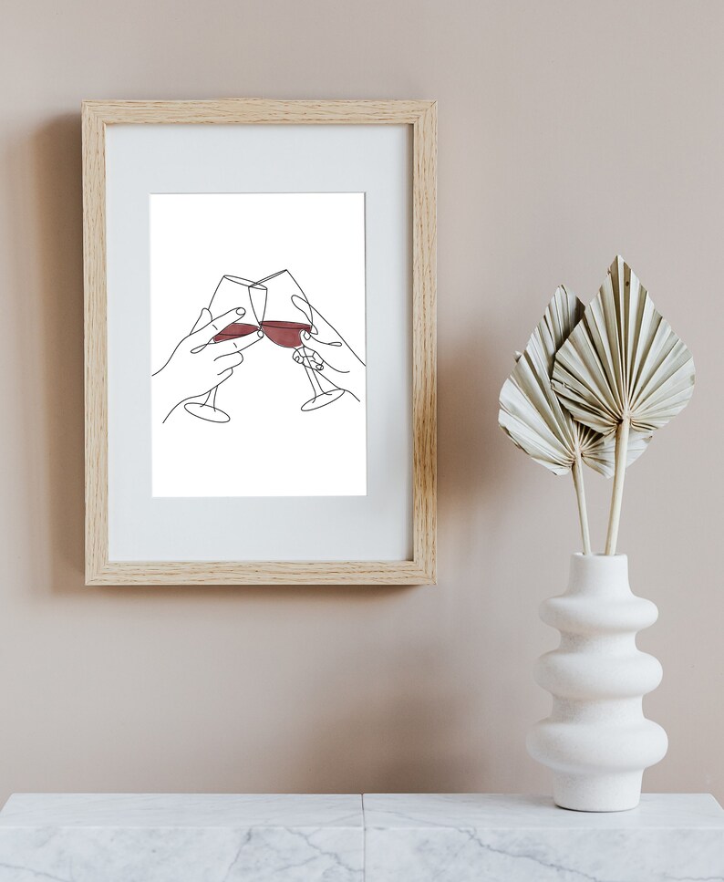 Wine Line Art Print Red Wine Print Wine Lover Wall Art Red | Etsy