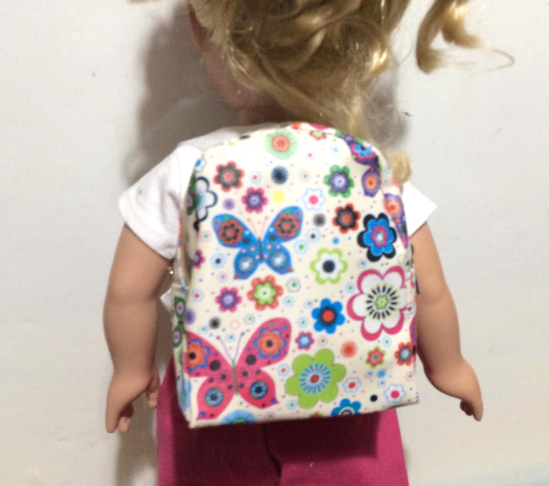 18 Inch Doll Backpack - White With Colorful Butterflies - Zipper ...