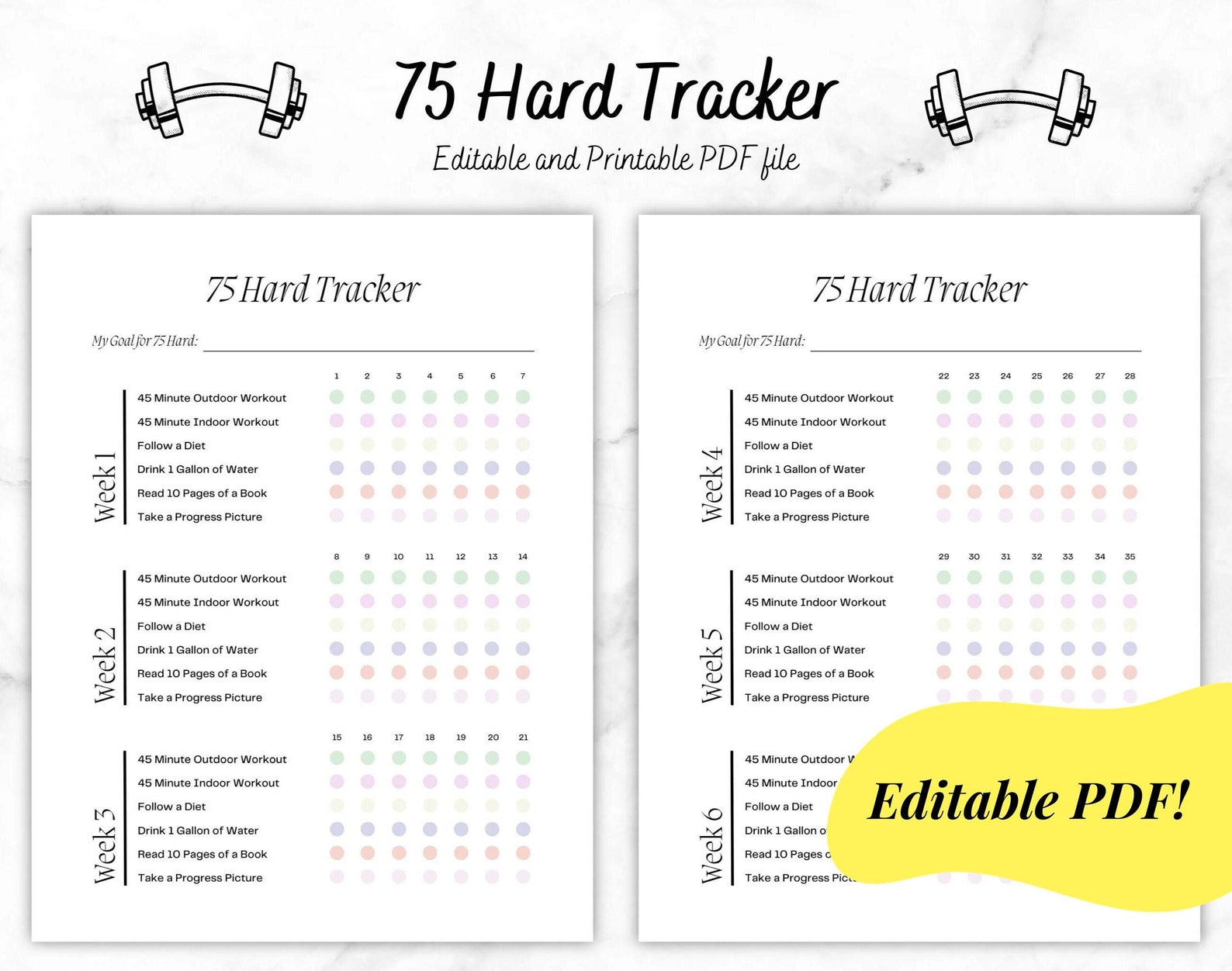 75 Hard Tracker Editable Digital PDF Download, 75 Hard Tracker Goodnote ...