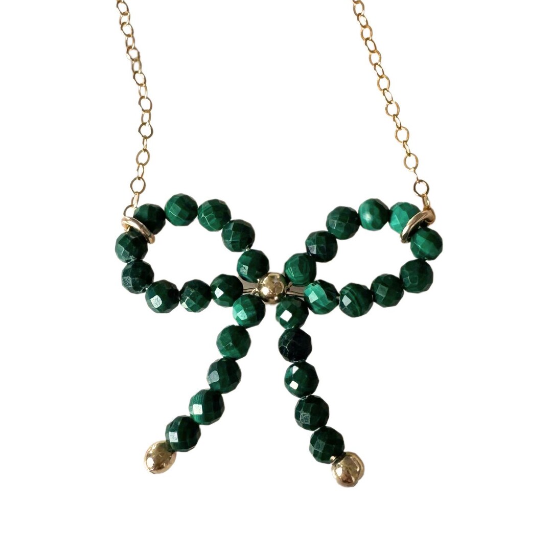 Beaded Bow Necklace - 14K Gold-filled, Malachite - Etsy