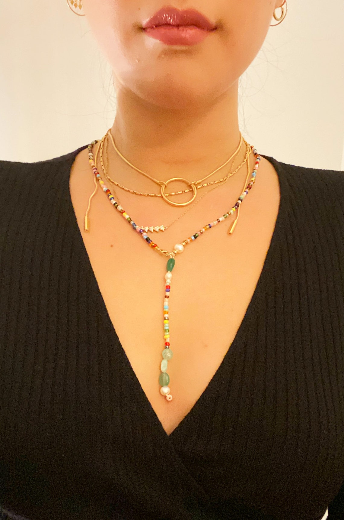 Rainbow/multi Colored Beaded Necklace 011 - Etsy UK