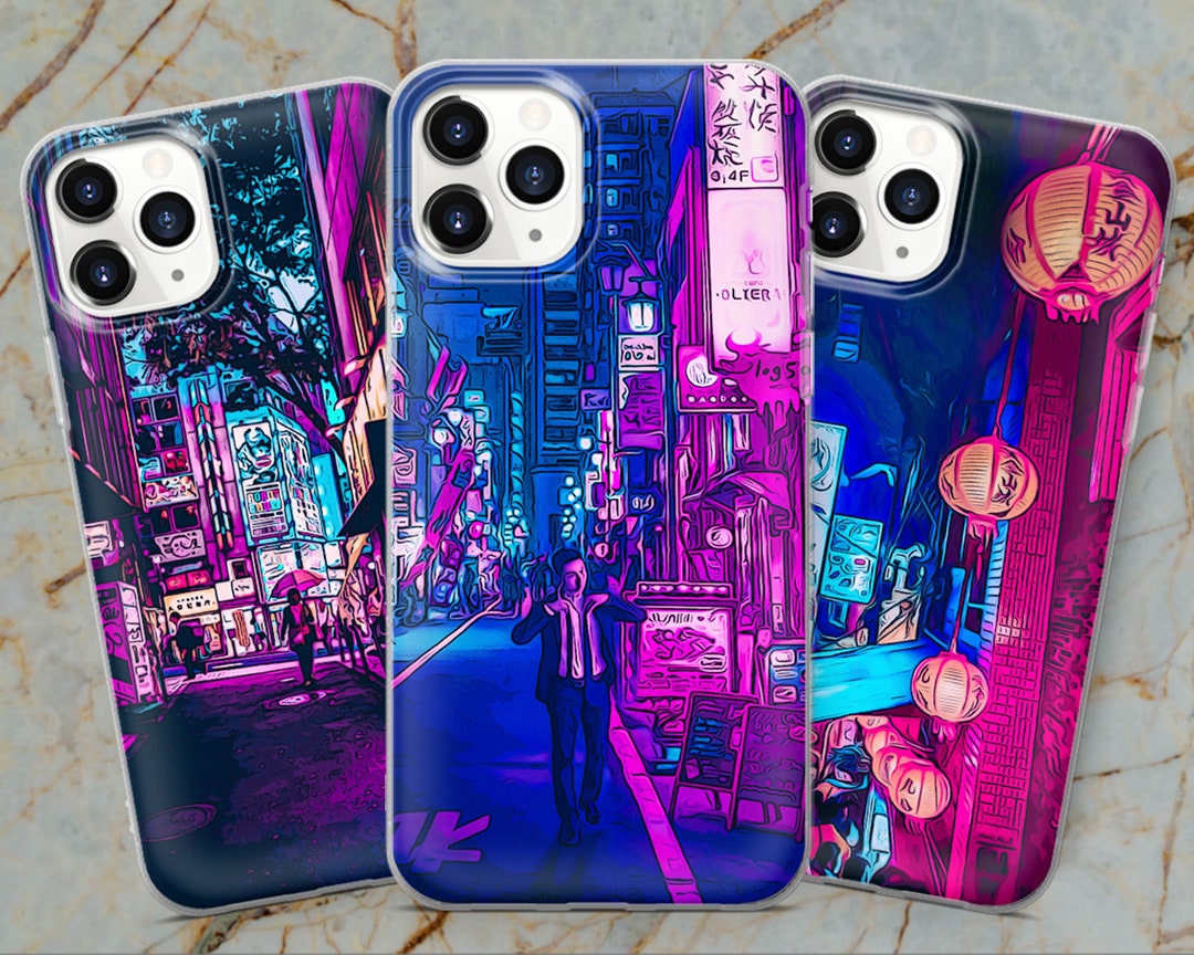 Japanese Night City Phone Case Tokyo Pink Cover for iPhone 14 Pro 13 ...