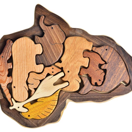 Animal Puzzle Africa Map Puzzle Wooden Puzzle Montessori | Etsy