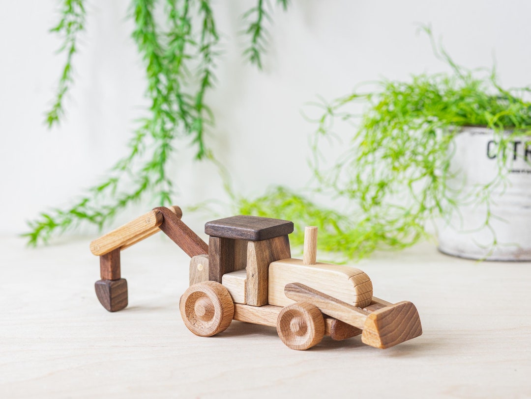Wooden Digger Truck Toy, Handmade Toy Tractor With Name - Etsy
