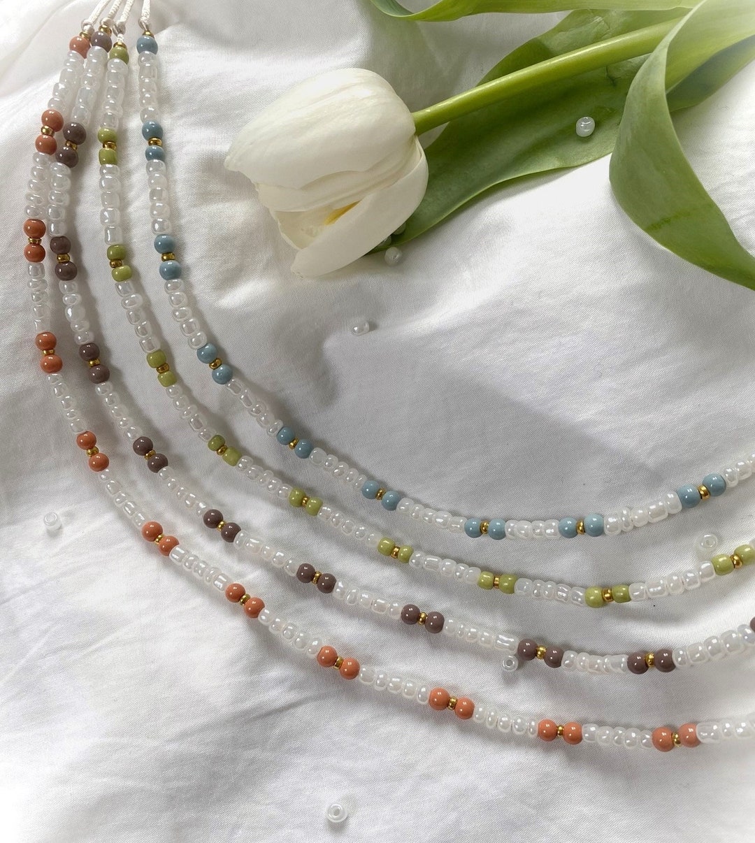 Necklace / Choker CLEO With Glass Beads / Clasp of Your Choice / Satin ...