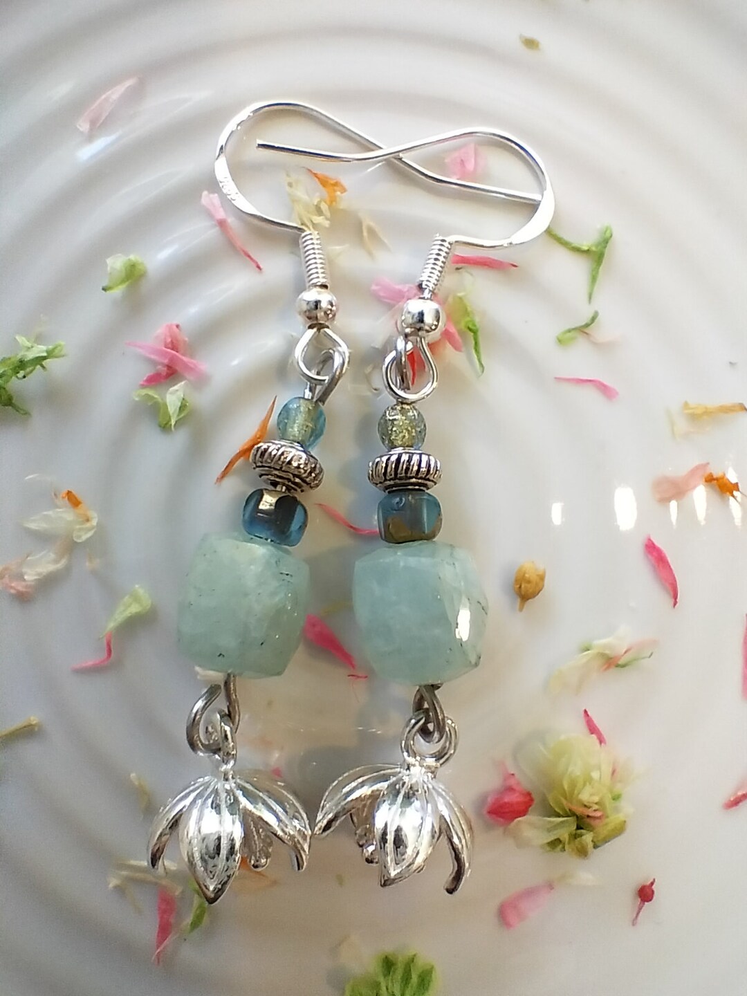 Sterling Silver Water Lilly Drop Earrings - Etsy