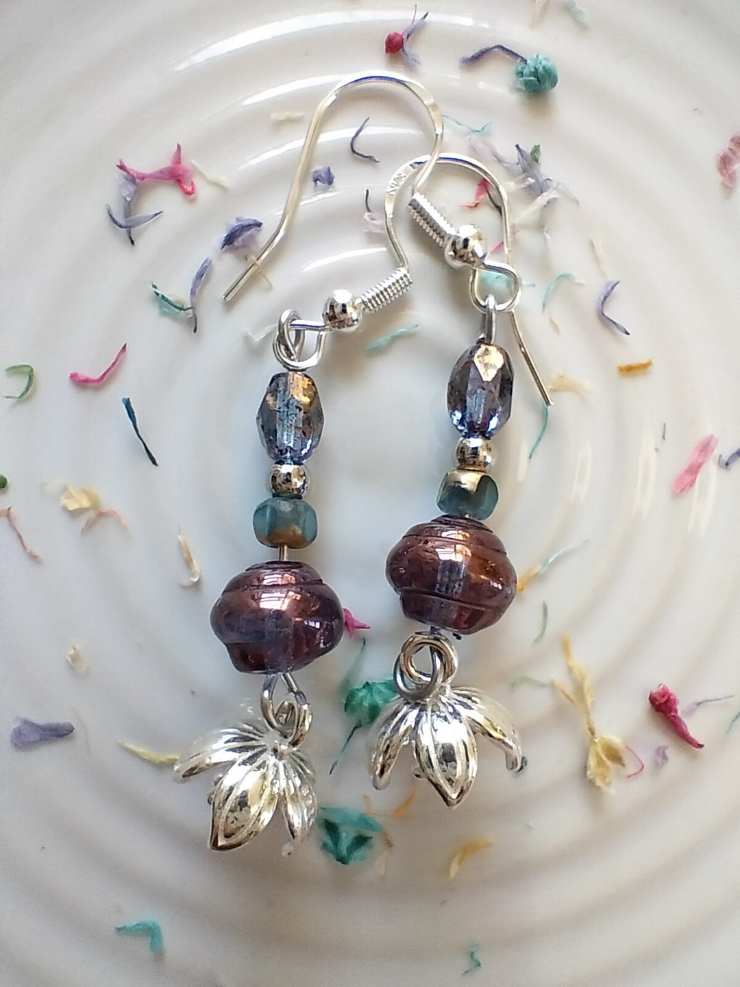 Sterling Silver Water Lilly Drop Earrings - Etsy