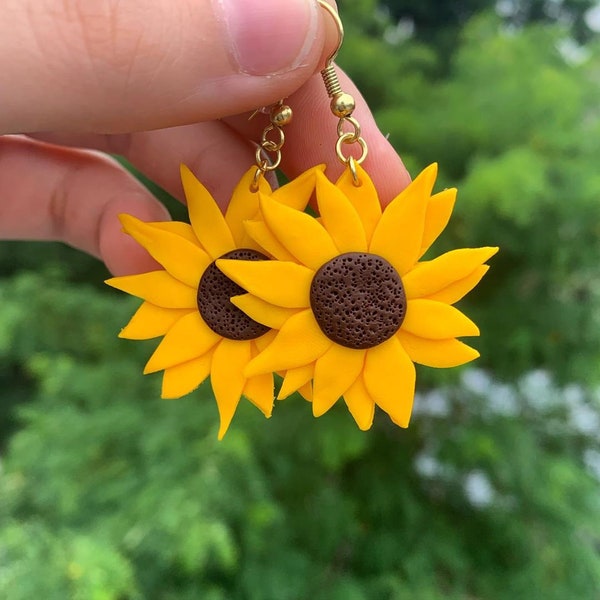 Sunflower Polymer Clay Earrings - Etsy