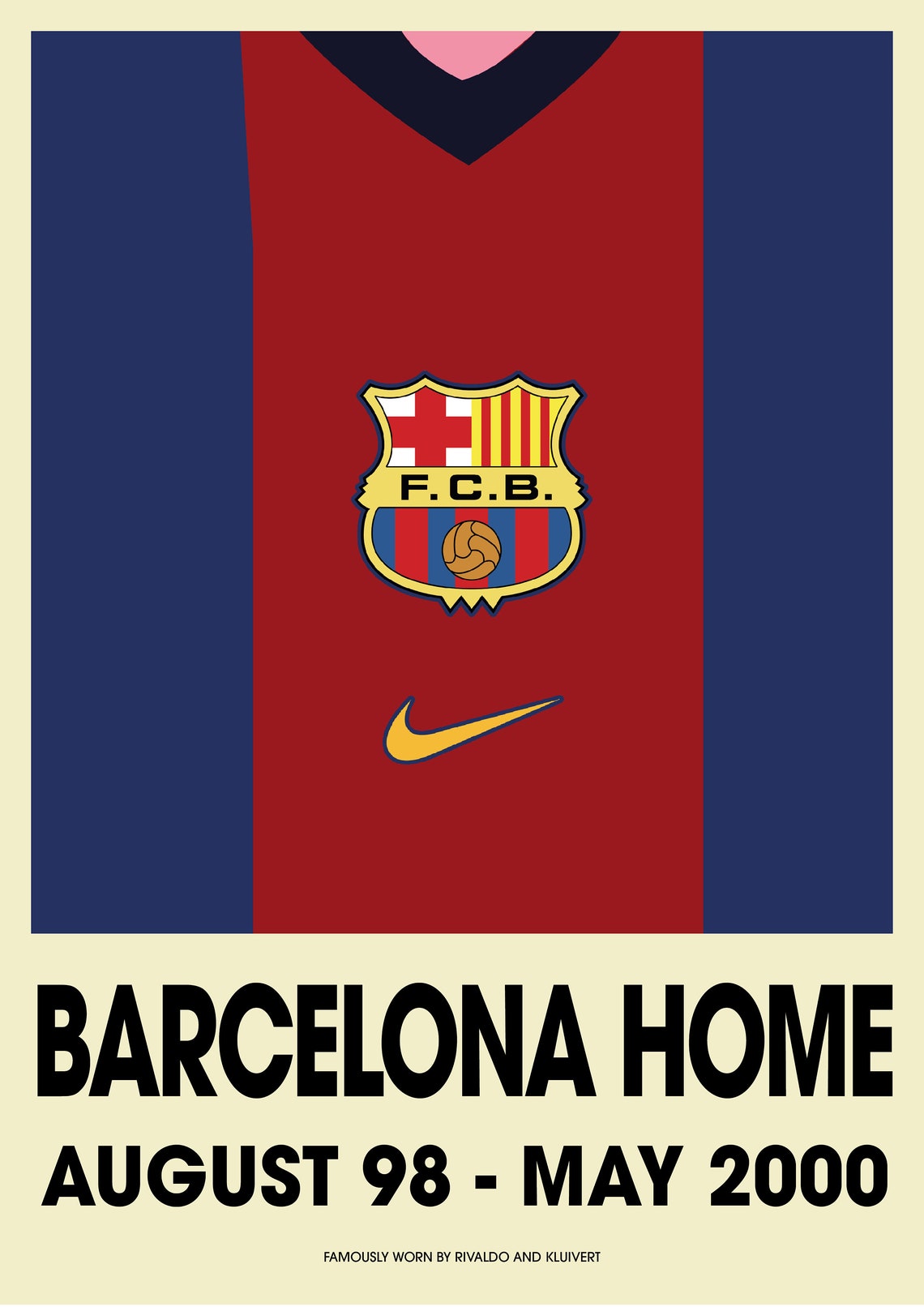 Retro Barcelona Football Top Print A3 - Barcelona Home 1998-00 - Etsy