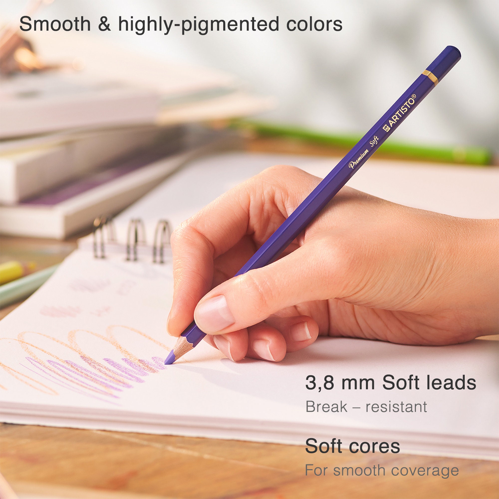 Premium Colored Pencils Set of 48, Quality 3.8mm Soft Core Leads, Rich ...