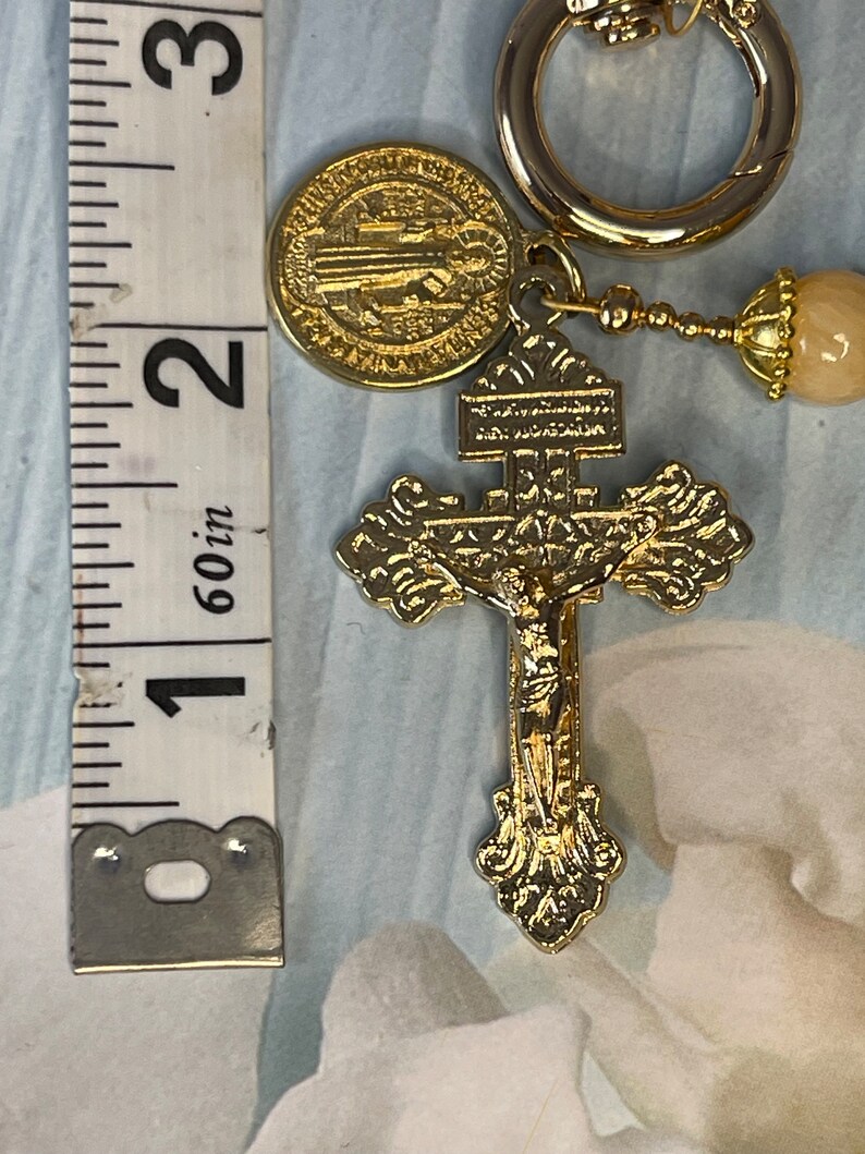 Yellow Gold Catholic Rosary Handmade Catholic Rosary Keychain Saint ...