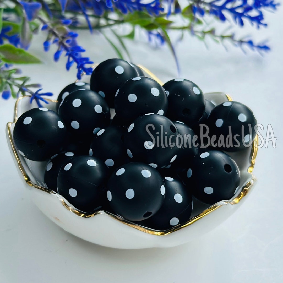 Black White Polka Dot Bead 15mm 10 Pcs Black Beads Halloween Wednesday ...