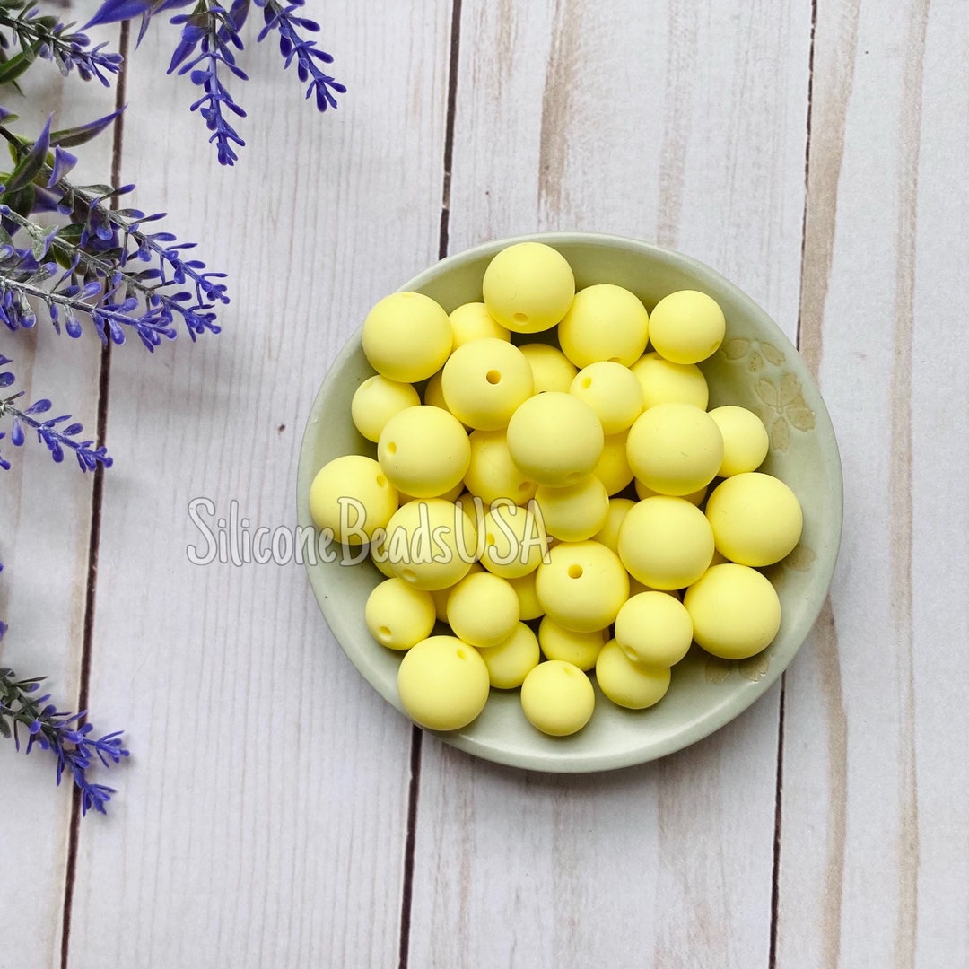 CANDY YELLOW Round Beads 10 Pcs 15 Mm Silicone Beads Keychain Bracelet ...