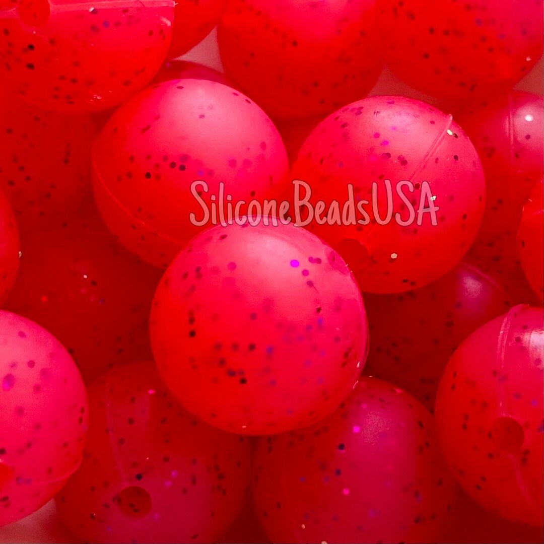 RED Glitter Pink Sparkles Beads Silicone Round Beads 15 Mm Silicone ...