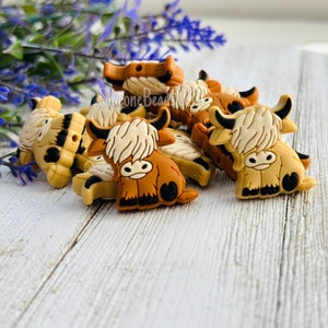 NEW Highland Cattle Silicone Beads Scottish Cow Calf Bead Western Beads Shaggy Cow Focal Bead ...