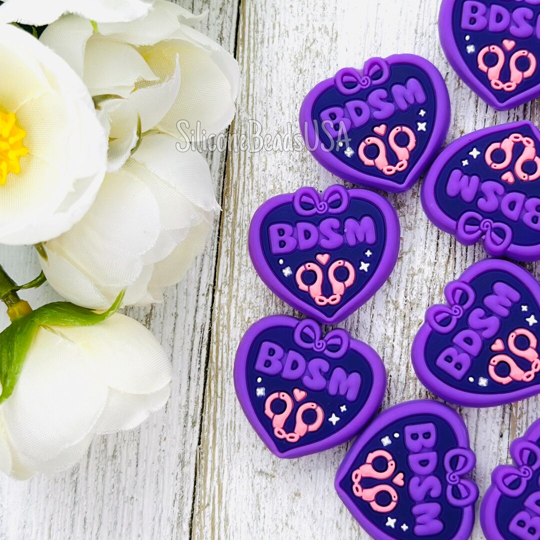 NEW Adult Beads Handcuffs Silicone Focal Beads Purple Heart Printed ...
