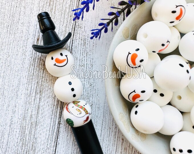 SNOWMAN Beads 2 Pcs in Set Christmas Diy Silicone Beads Loose Sensory ...