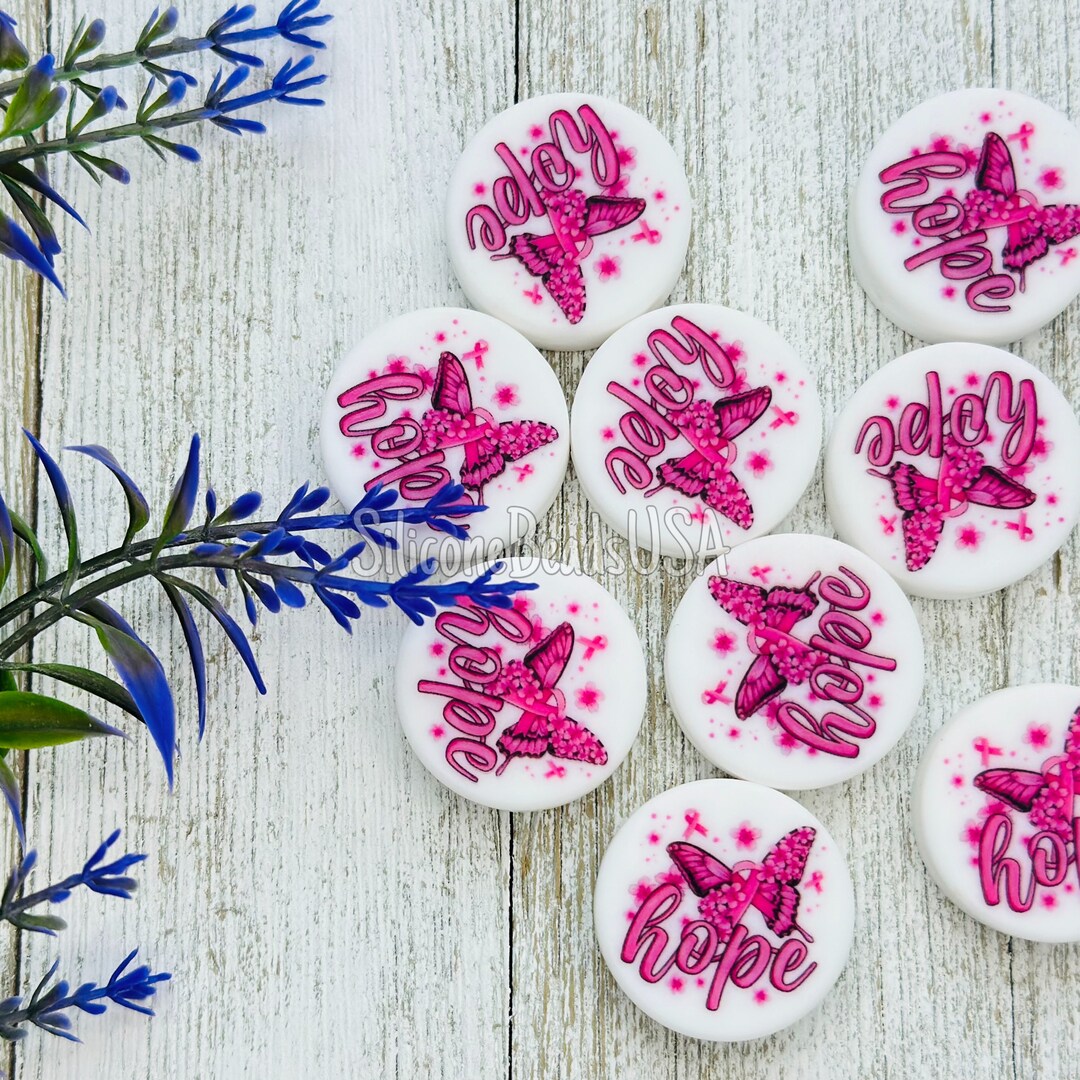 HOPE Butterfly Bead Awareness Ribbon Butterfly Beads Pink Ribbon Bead ...