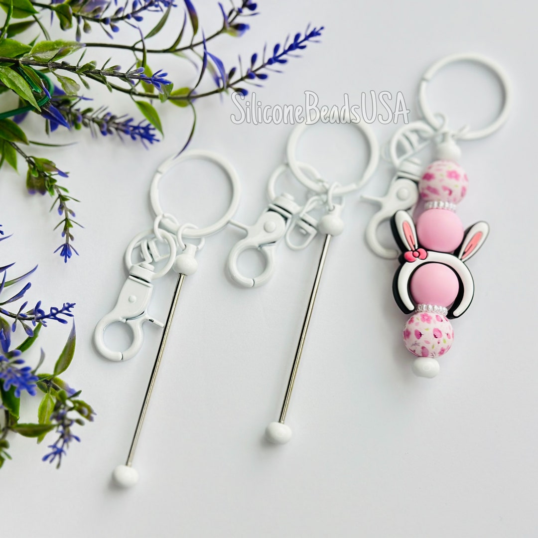 White Beadable Keychains Blank Diy Keychains 1 Pc Add a Bead Key Ring ...