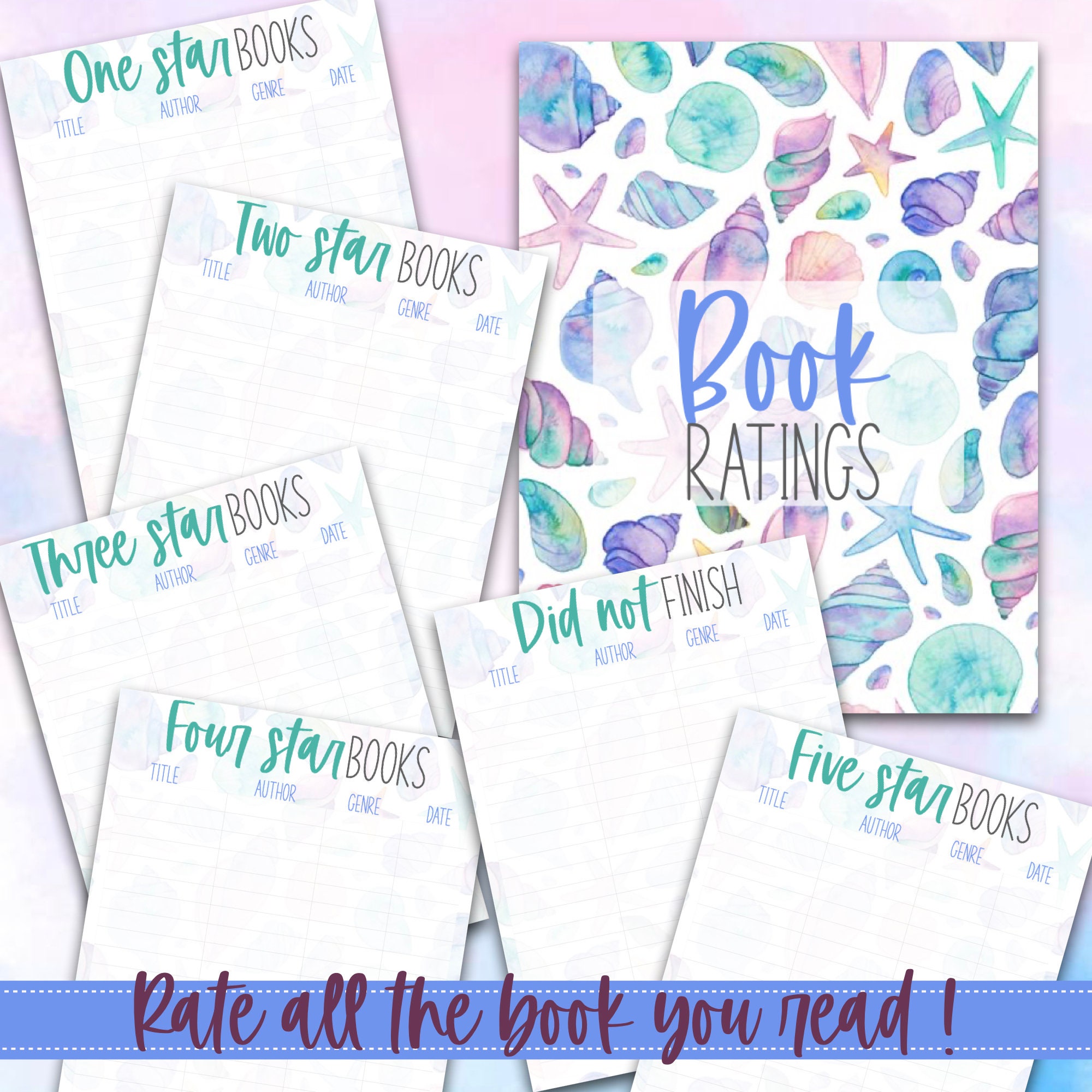 Seashell Printable Reading Journal digital download instant | Etsy