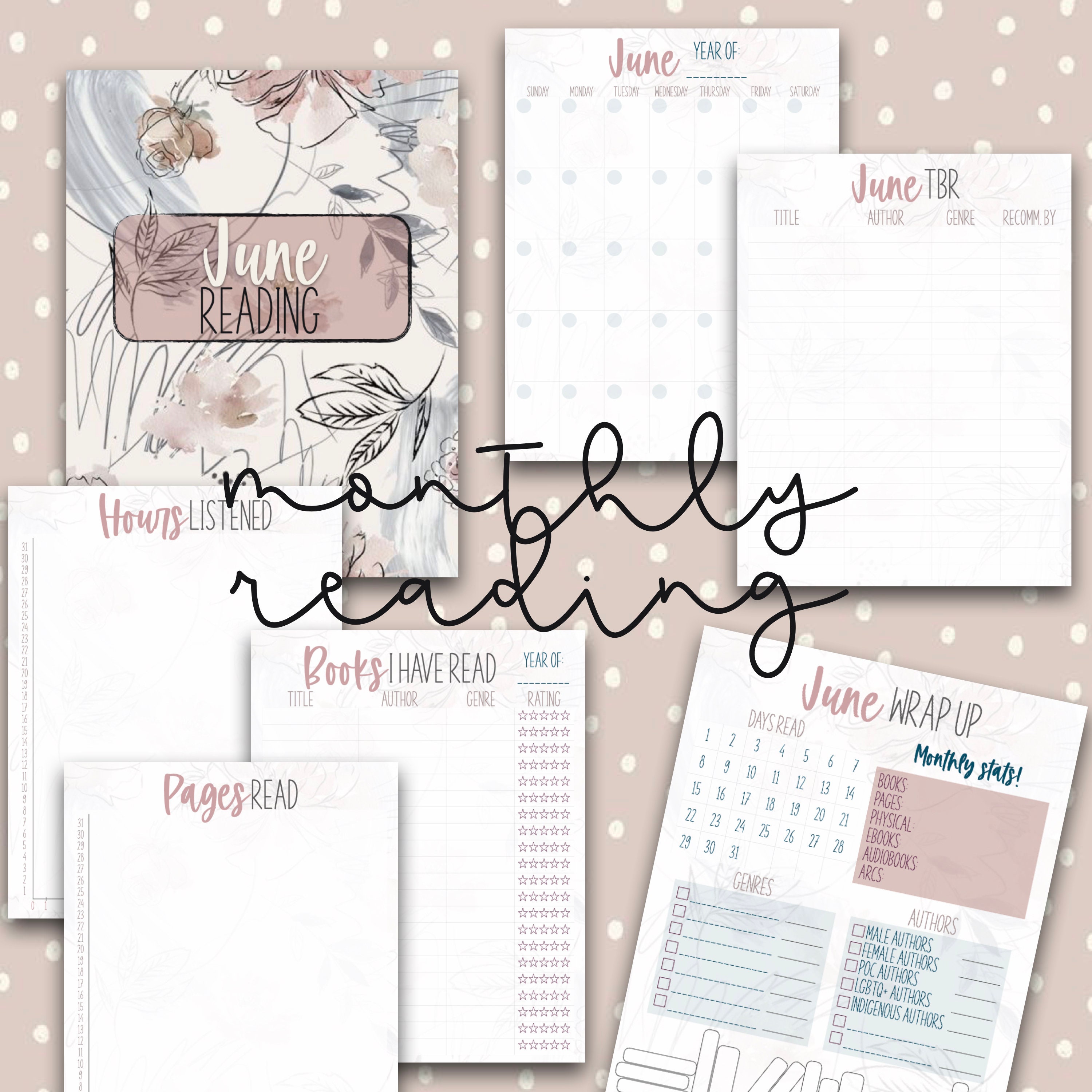 Printable reading journal vintage floral digital download | Etsy