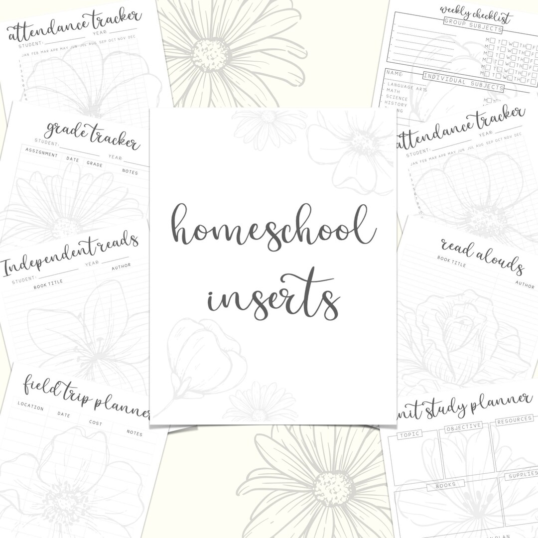 Homeschool Inserts, Printable, Undated, Trackers, Digital Download - Etsy