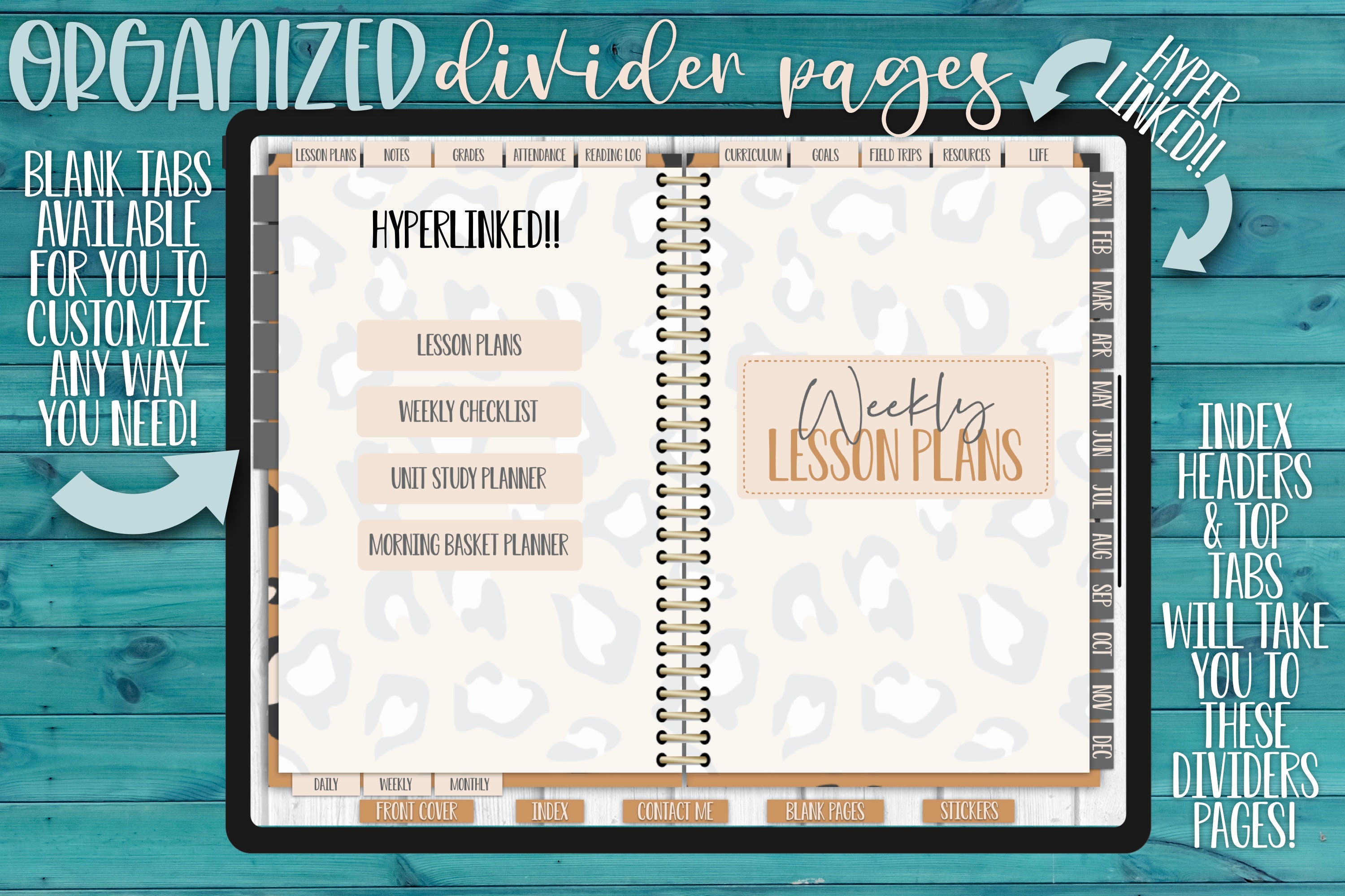 Leopard print homeschool Digital planner undated Goodnotes | Etsy
