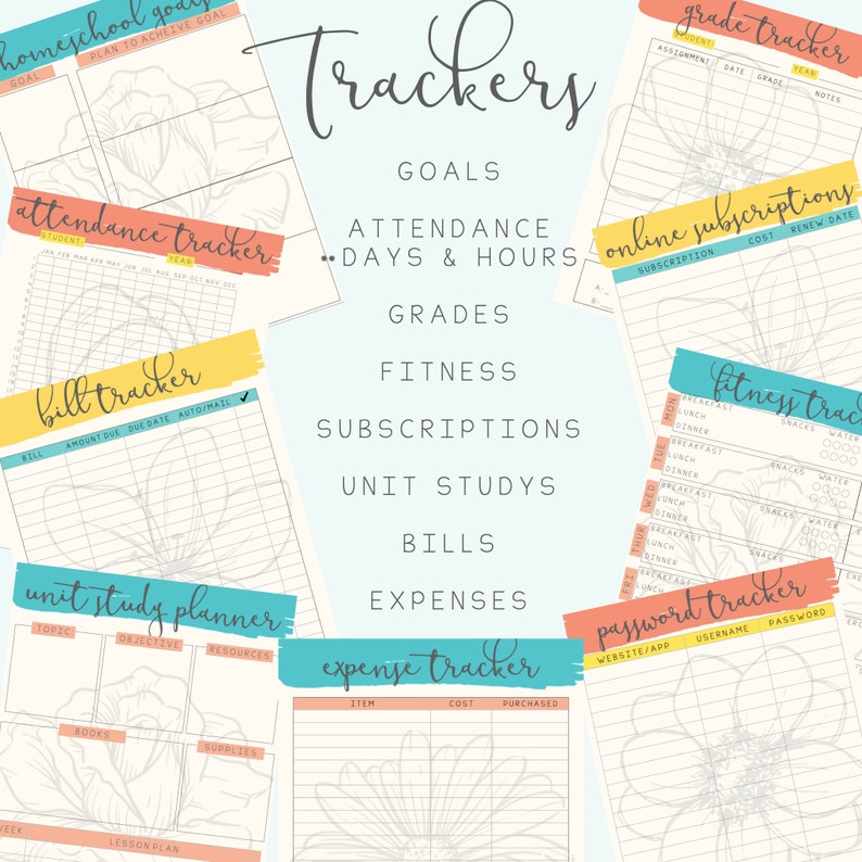 Undated Printable Homeschool Planner Vibrant Floral Design | Etsy