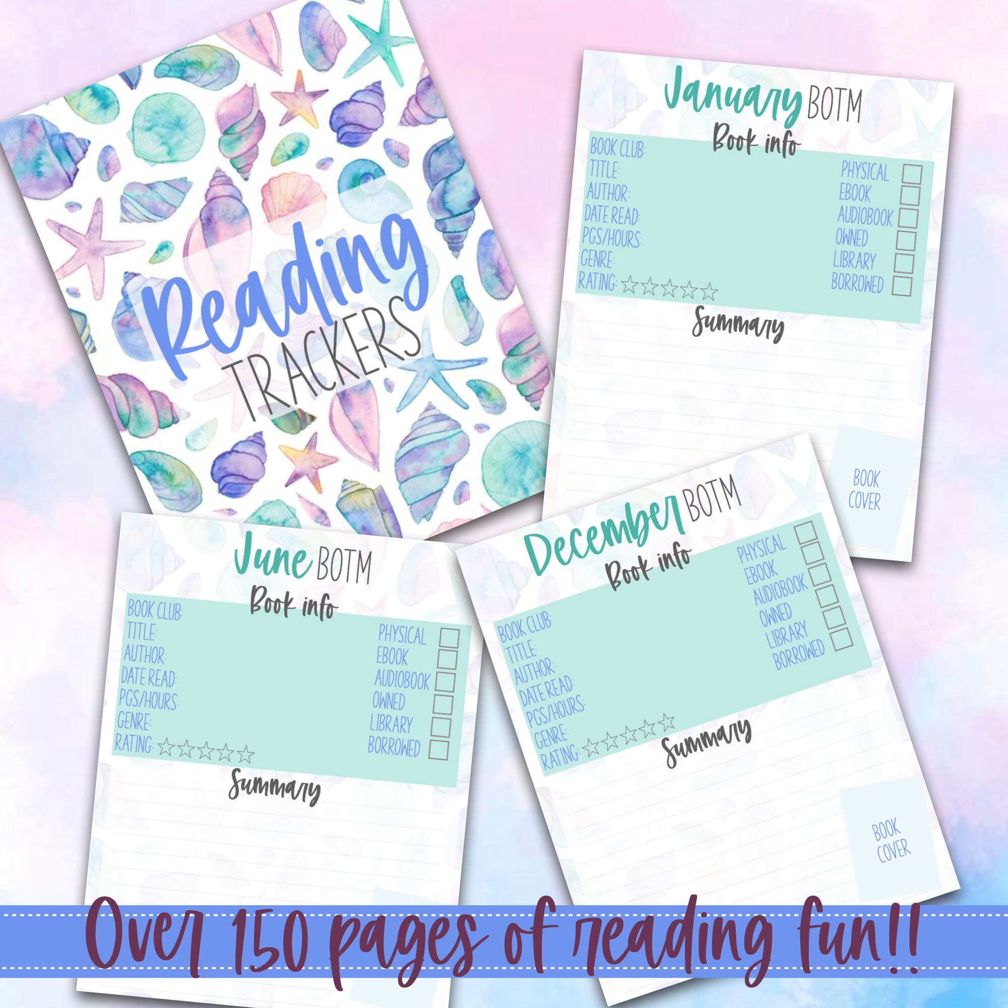 Seashell Printable Reading Journal digital download instant | Etsy